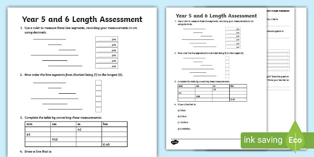 Length Assessment for Year 5 and 6 Worksheet (teacher made)