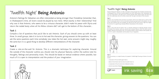 GCSE Twelfth Night: Being Antonio Worksheet