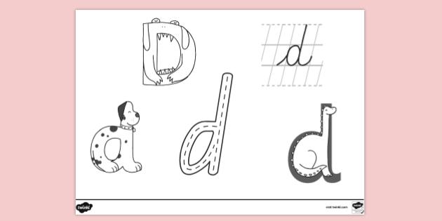 FREE! - Colouring Sheets Letter D Page Drawing Shading