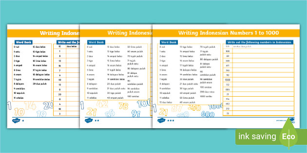 Differentiated Numbers Worksheet Indonesian