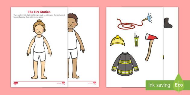 The Fire Station Aistear Cut and Paste Worksheet