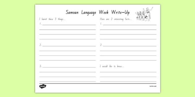 Write Up Sheet for Samoan Language Week