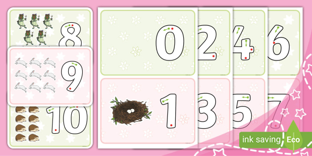 Spring Counting and Number Formation Flashcards 0-10