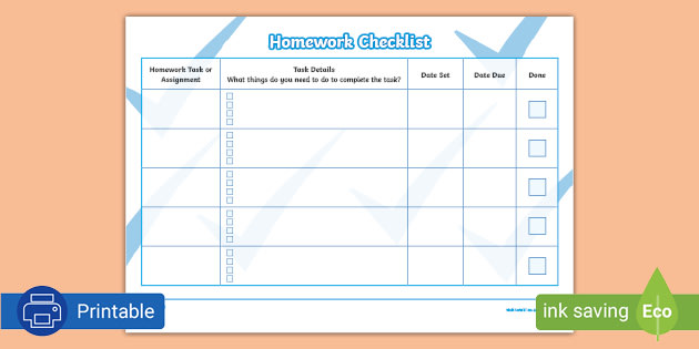 Homework Checklist Template (teacher made)