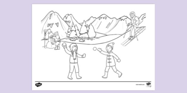 FREE! - Winter Scene Colouring Page | Learning Resources | Twinkl