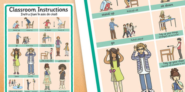 Classroom Instructions Word Grid Romanian Translation