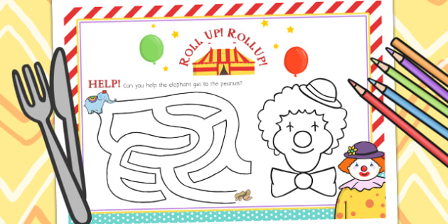 Circus Themed Birthday Party Activity Place Mats