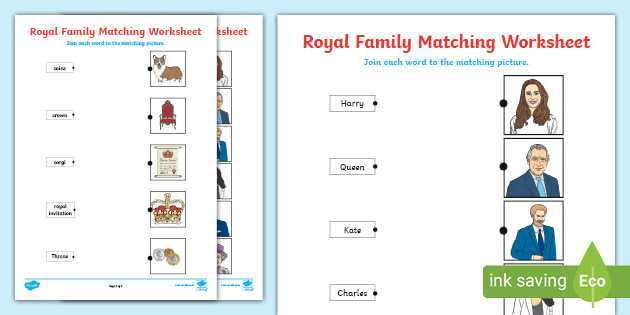 Royal Family Word and Picture Matching Worksheet