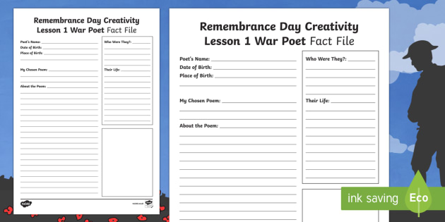 Remembrance Day Creativity Lesson 1 War Poet Fact File