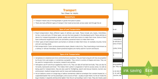 Transport Fact Sheet for Adults