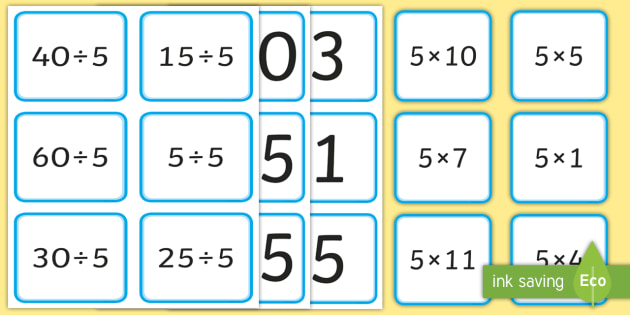 Multiplication and Division 5 Times Table Matching Cards ...