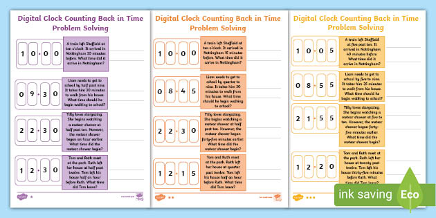 Digital Clock Counting Back in Time Problem Solving Worksheet Worksheet
