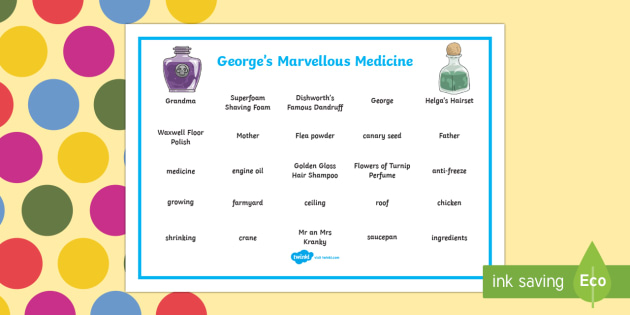 Word Mat to Support Teaching on George's Marvellous Medicine