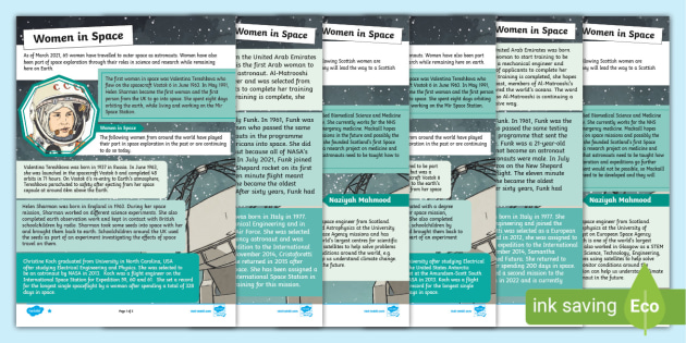 Women in Space History - Reading Comprehension for Kids