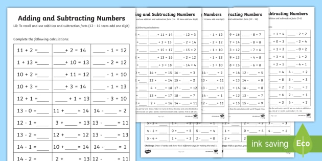 Basic Facts To 20 Worksheet Pack Maths Primary