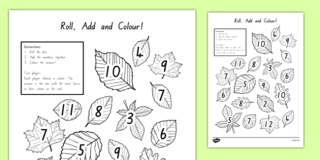Leaf Roll and Colour Dice Addition Activity (teacher made)