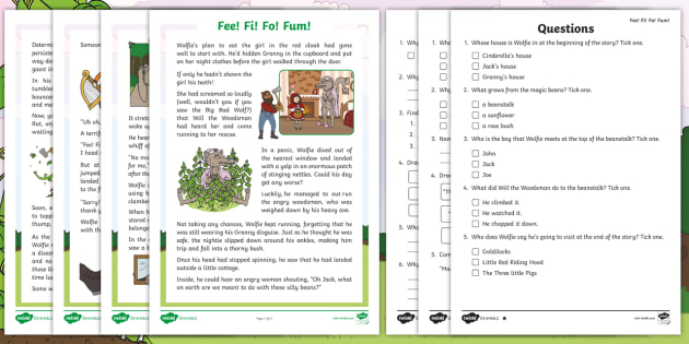 Fee! Fi! Fo! Fum! Differentiated Reading Comprehension Activity