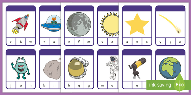 * NEW * Space Beginning Sounds Clip Cards
