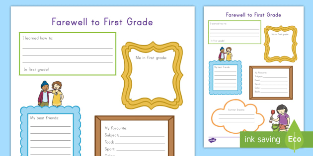 Farewell to First Grade Worksheet / Worksheet - End of school year, end of