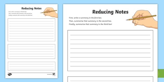 Reducing Notes Worksheet / Worksheet