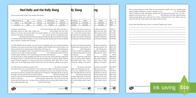 Ned Kelly Worksheet | Ned Kelly | History | Editing | Twinkl