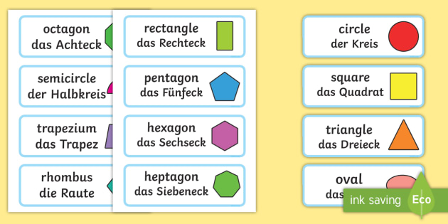 2D Shape Word Cards - English / German - 2D Shape Word Cards