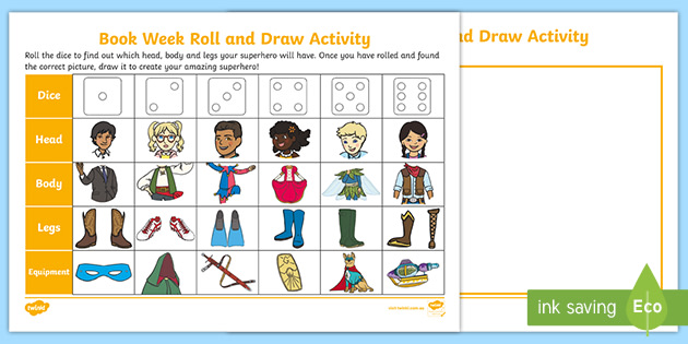 Roll and Draw a Superhero Activity (teacher made)