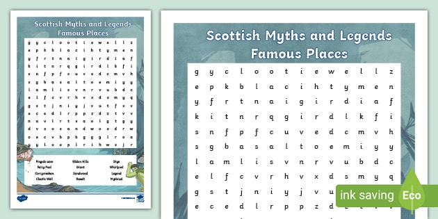 Scottish Myths and Legends Famous Places Word Search