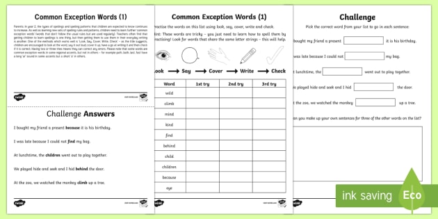 Year 2 Spelling Practice Common Exception Words (1) Worksheet