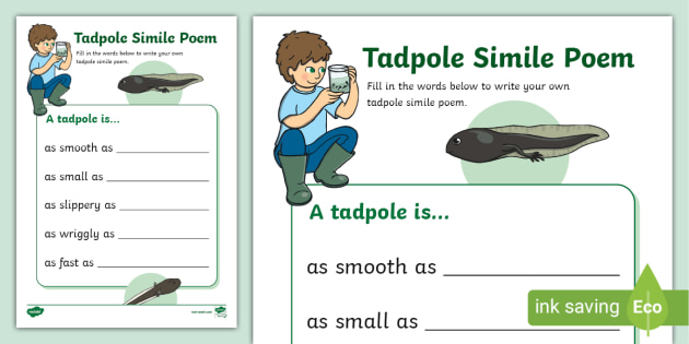 Tadpole Simile Poem Writing Template (teacher made)