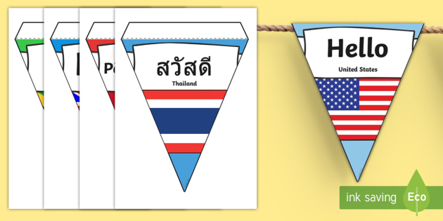 Hello in Multiple Languages Flag Bunting - bunting, flags, languages, hello