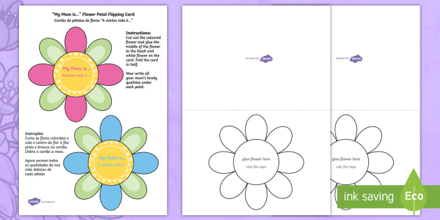Mother's Day Flap Flower Card Craft English/Portuguese - Mothers Day Flap