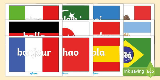 FREE! - Hello on A4 Flags Languages (teacher made)