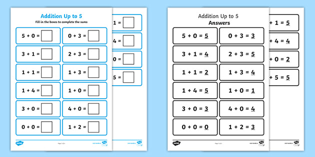 Addition Up to 5 Worksheet (teacher made)