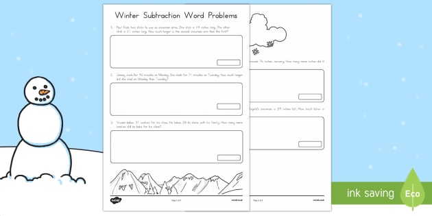 Winter Word Problems Subtraction Activity