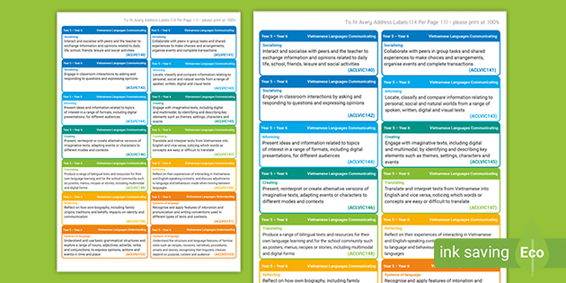 Australian Curriculum Vietnamese 5-6 Learning Outcomes Stickers