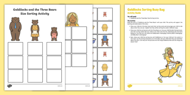 Goldilocks Sorting Activity Busy Bag Resource Pack for Parents