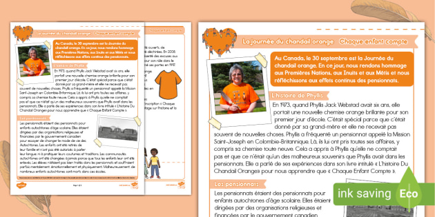 Orange Shirt Day Primary Fact File French (teacher made)