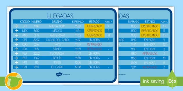 Tarjetas de juego de rol: Salidas y llegadas en el aeropuerto