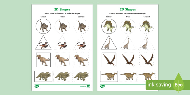 Dinosaur 2D Shape Colour Trace and Join the Dots