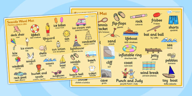 Seaside Word Mat Polish Translation (teacher made)