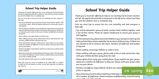Editable School Trip Guide for Parents (teacher made)