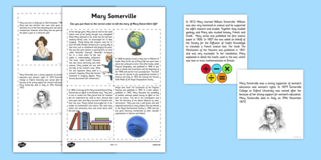 Scottish Significant Individuals Mary Somerville Sequencing Worksheet