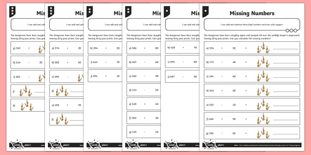 Add and Subtract Three-Digit Numbers and Tens Differentiated Worksheet