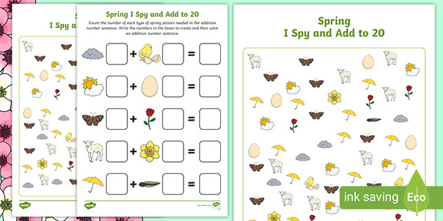 👉 Spring I Spy and Add to 20 (teacher made)