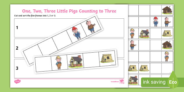 👉 One, Two, Three Little Pigs Counting to Three Worksheet