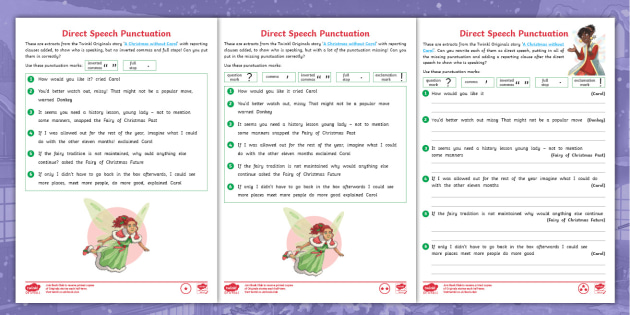 'A Christmas without Carol' Direct Speech Punctuation Sheet