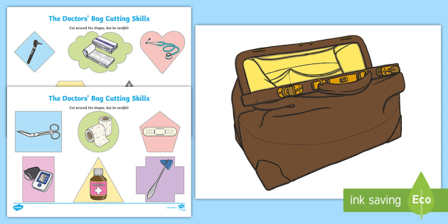 The Doctors' Surgery Aistear The Doctor's Bag Cutting Skills Worksheet