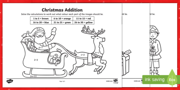 Christmas Addition to 30 Colour by Number (teacher made)