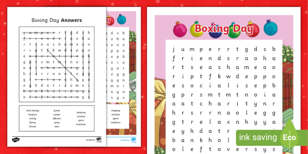 KS2 Boxing Day Word Search